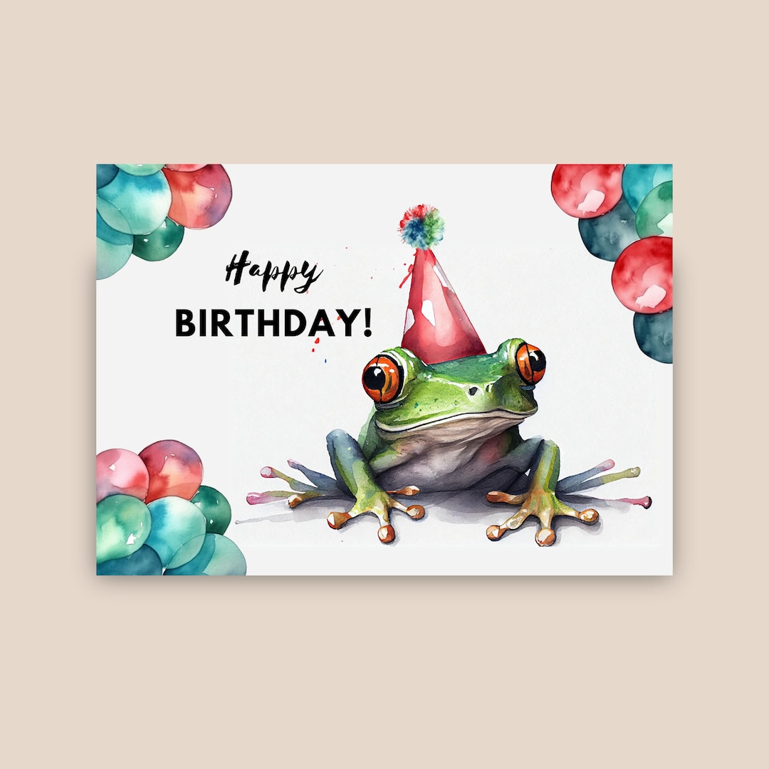Tree Frog Birthday Card With Party Hat, Happy Birthday, Colorful Frog ...