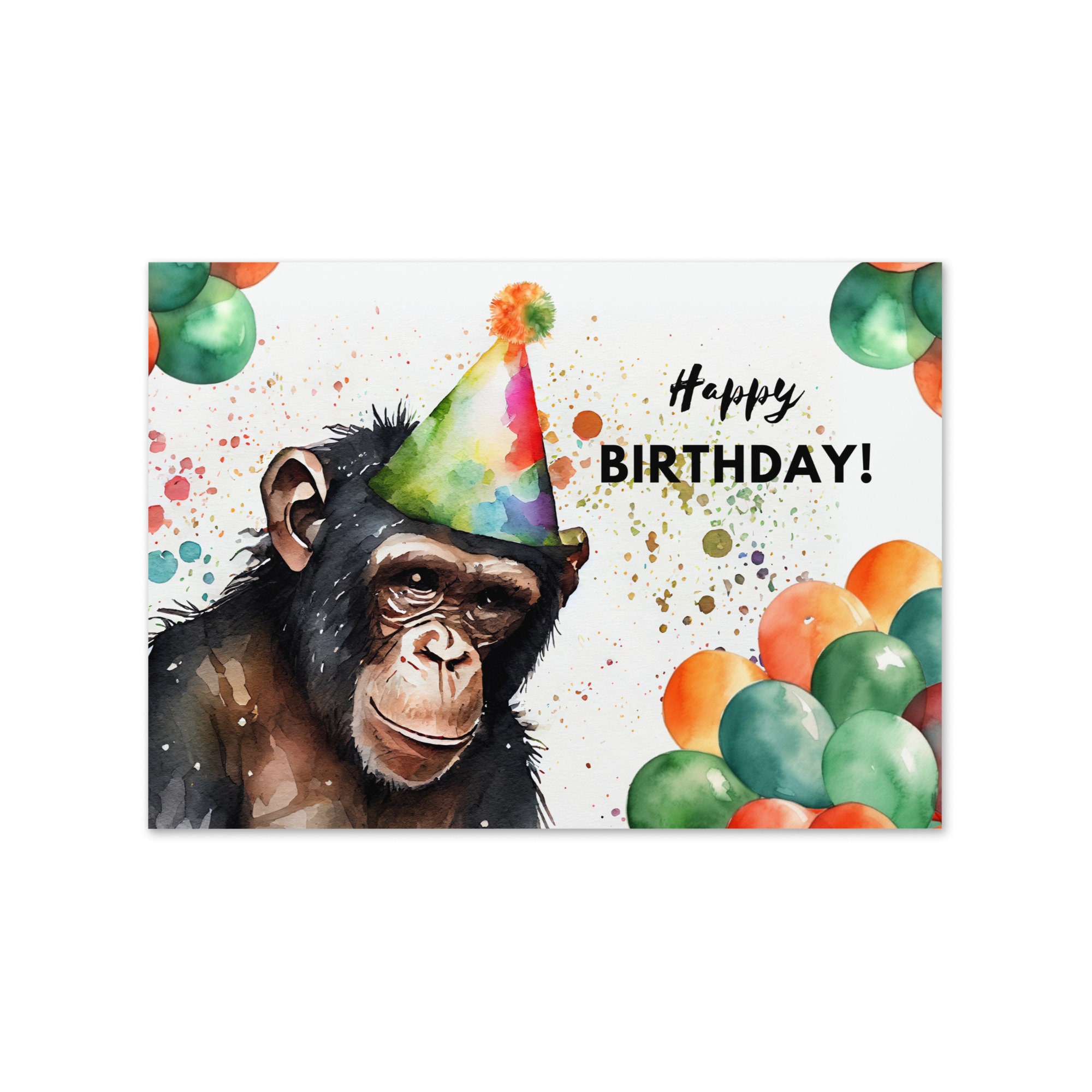 Chimpanzee Birthday Card With Party Hat, Happy Birthday, Monkey Chimp ...