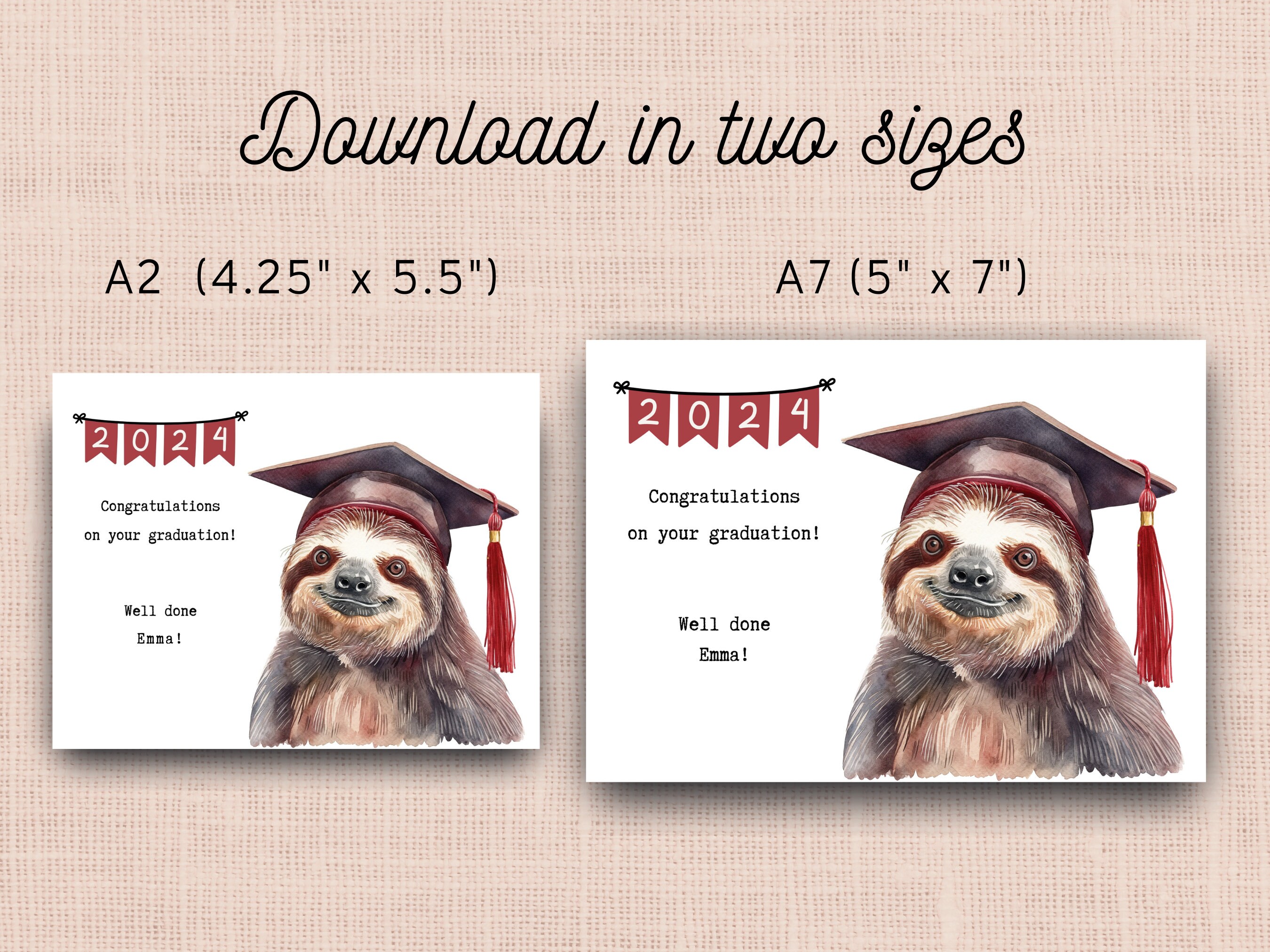 Printable Personalized Sloth Graduation Card, Print at Home Editable ...