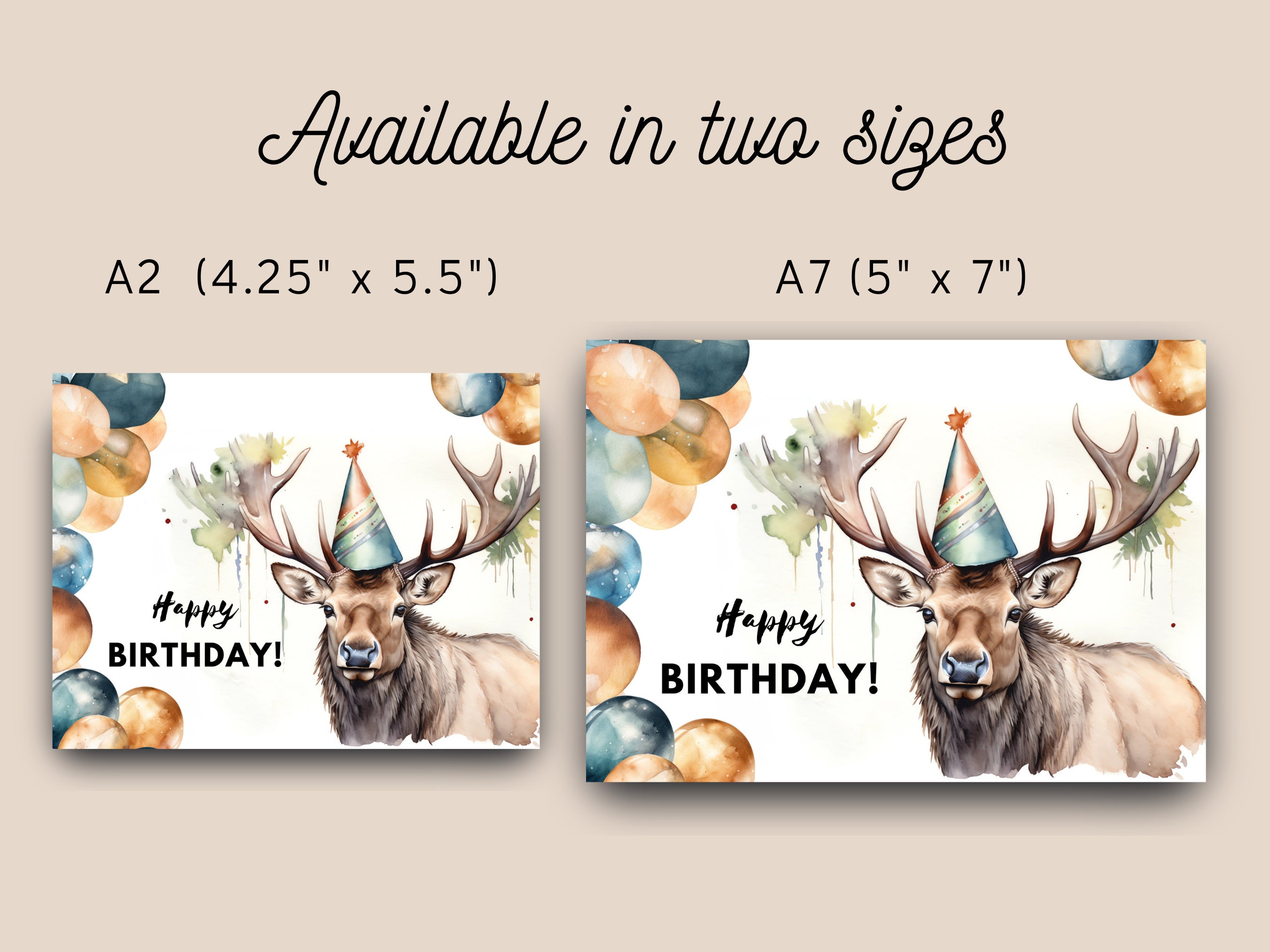 Elk Birthday Card With Party Hat Happy Birthday Deer Gift - Etsy