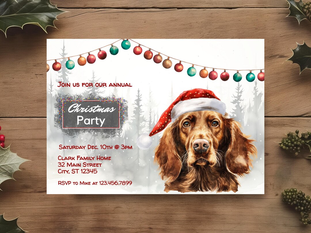 Irish Setter Christmas Party Invitation, Digital Editable Template ...