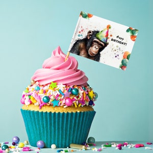 Printable Chimpanzee Birthday Cupcake Topper, Instant Download Print at ...