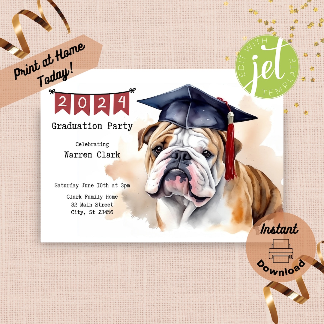 Bulldog Graduation Party Invitation Digital Editable Template, Print at ...