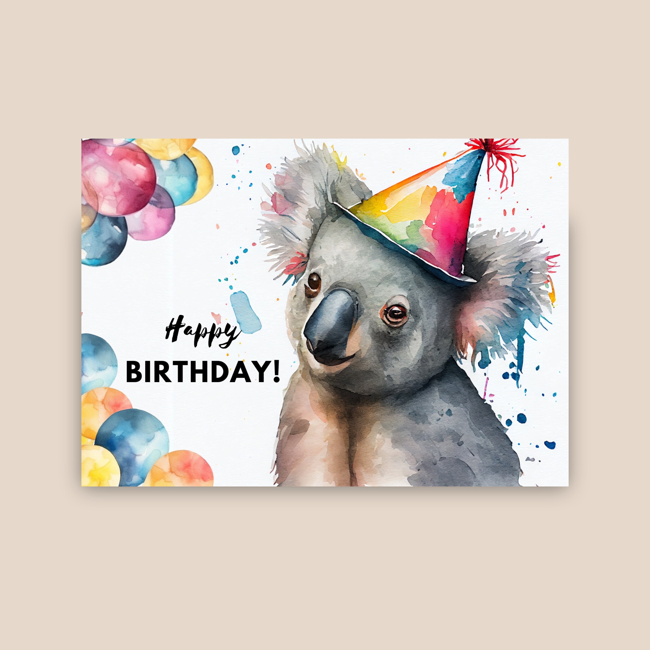 Koala Birthday Card With Party Hat, Happy Birthday, Koala Bear Gift ...