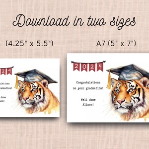 Printable Personalized Tiger Graduation Card, Print at Home Editable ...