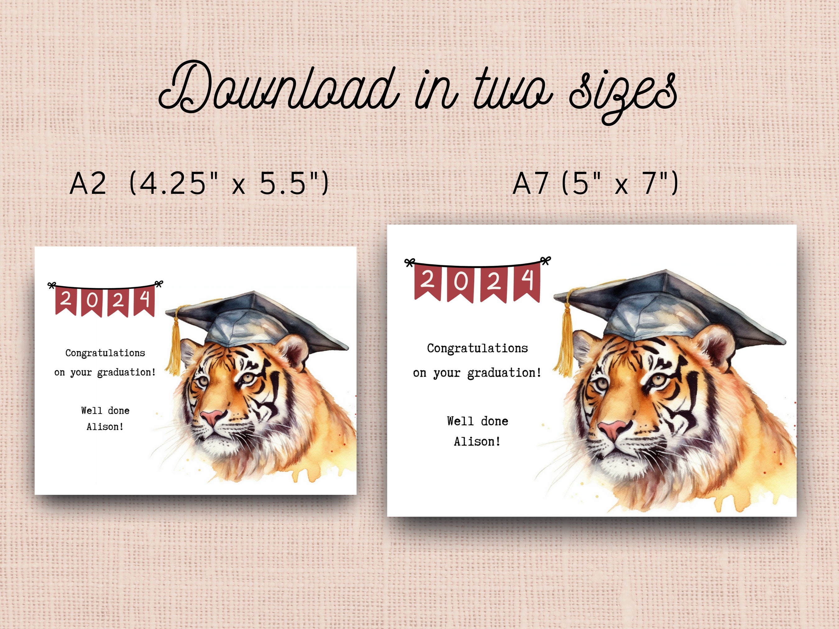 Printable Personalized Tiger Graduation Card, Print at Home Editable ...