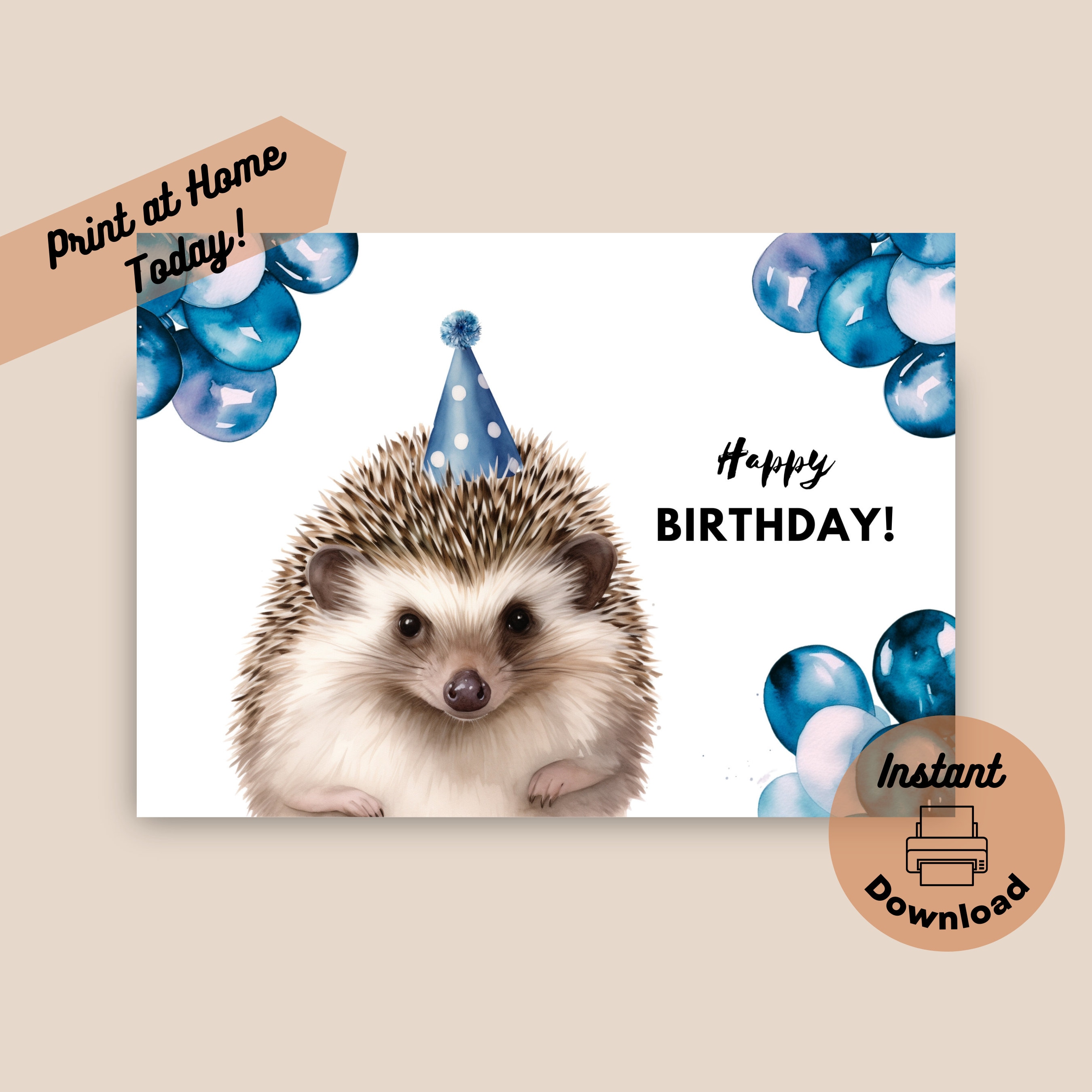 Printable Hedgehog Birthday Card Instant Download Print at - Etsy