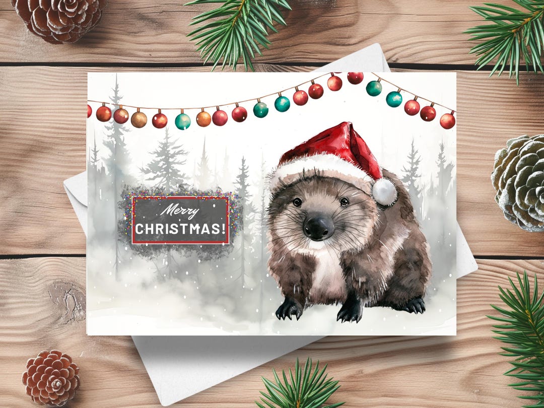 Wombat Christmas Card, Merry Christmas Wombat Wearing A Santa Hat in A ...
