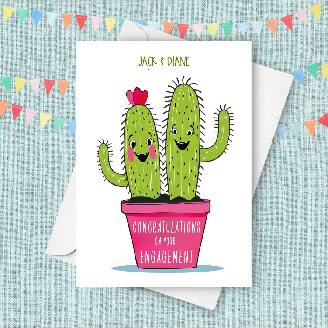 Personalized Cactus Engagement Card, Funny Plant Congratulations Gift ...