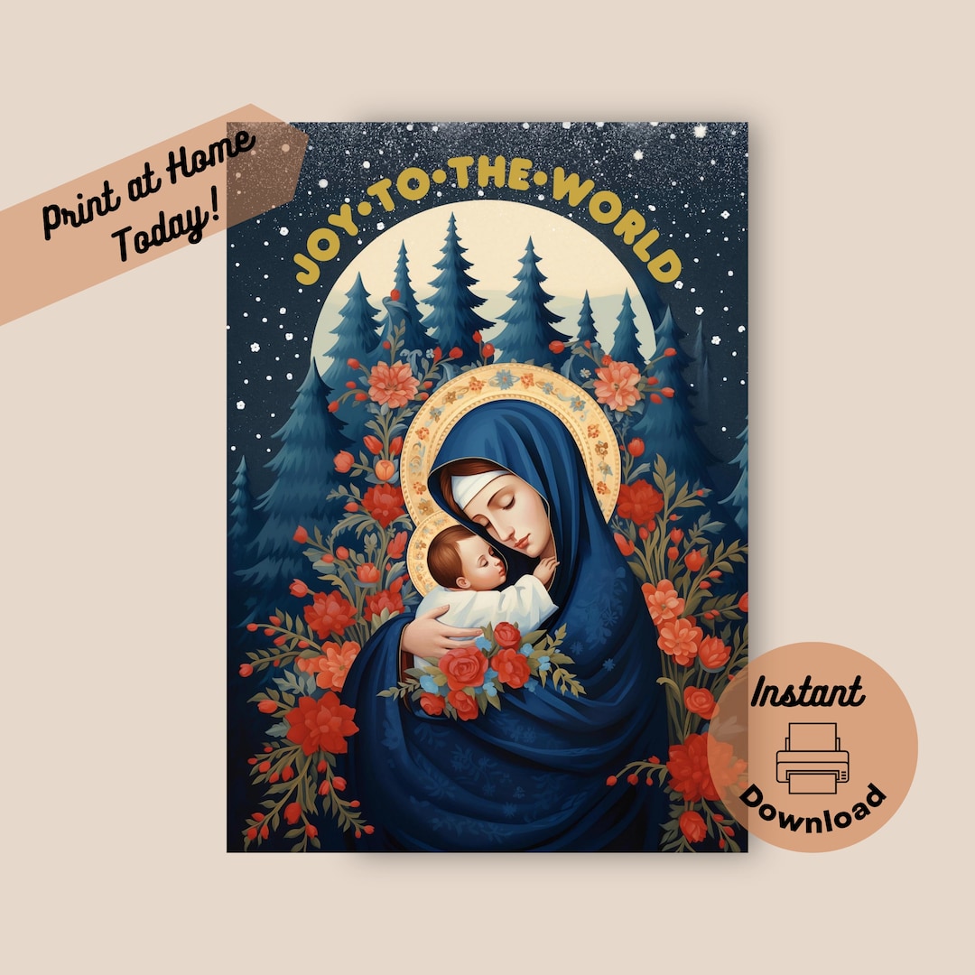Printable Mary and Baby Jesus Christmas Card Instant Digital - Etsy