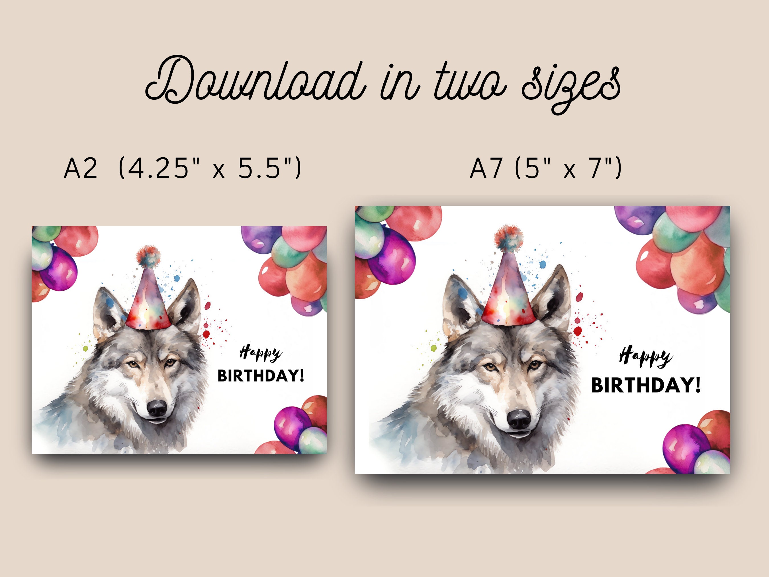 Printable Wolf Birthday Card, Instant Digital Download Print at Home ...