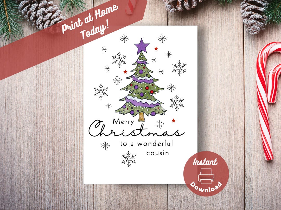 Printable Cousin Christmas Card, Instant Digital Download Print at Home ...