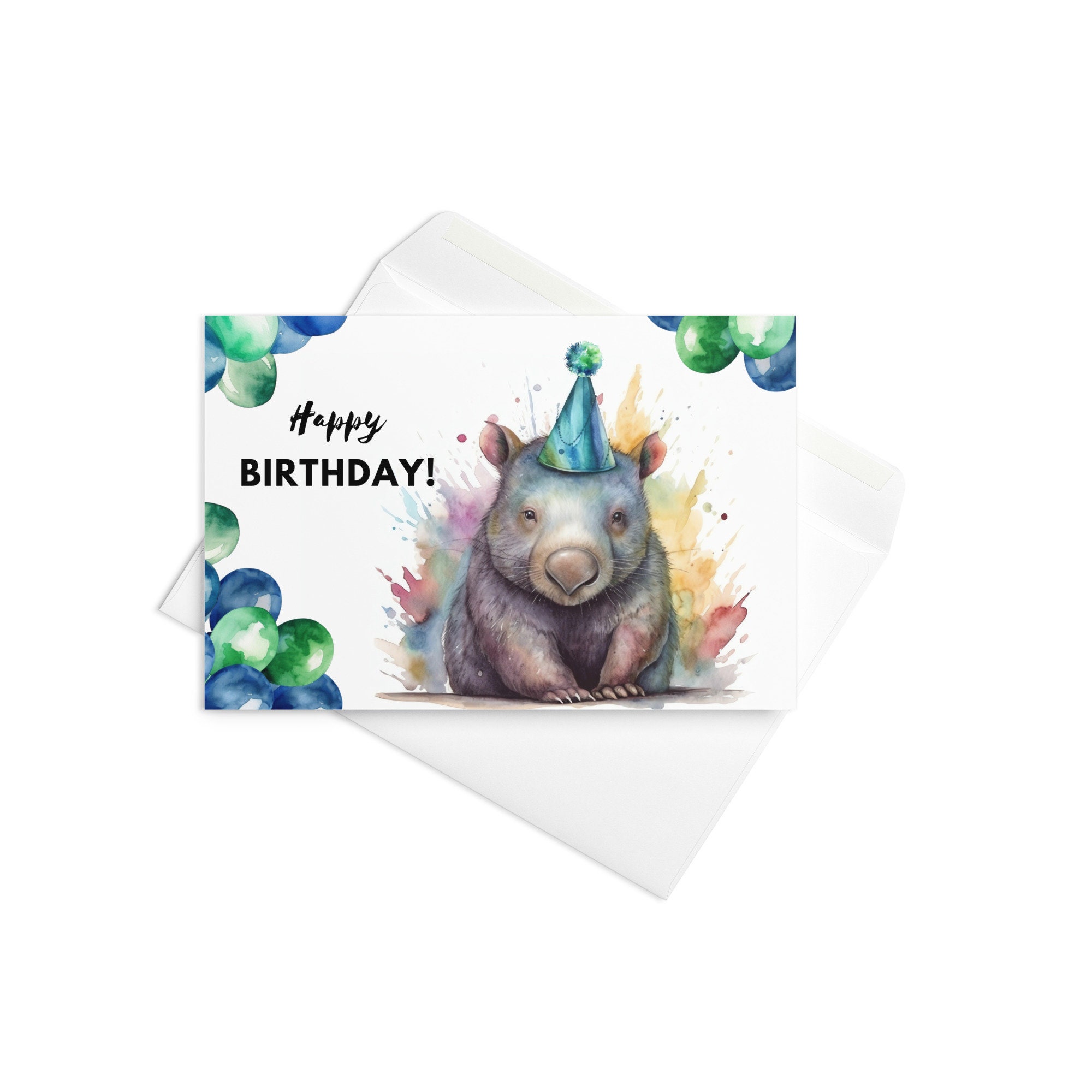 Wombat Birthday Card With Party Hat Happy Birthday Colorful - Etsy