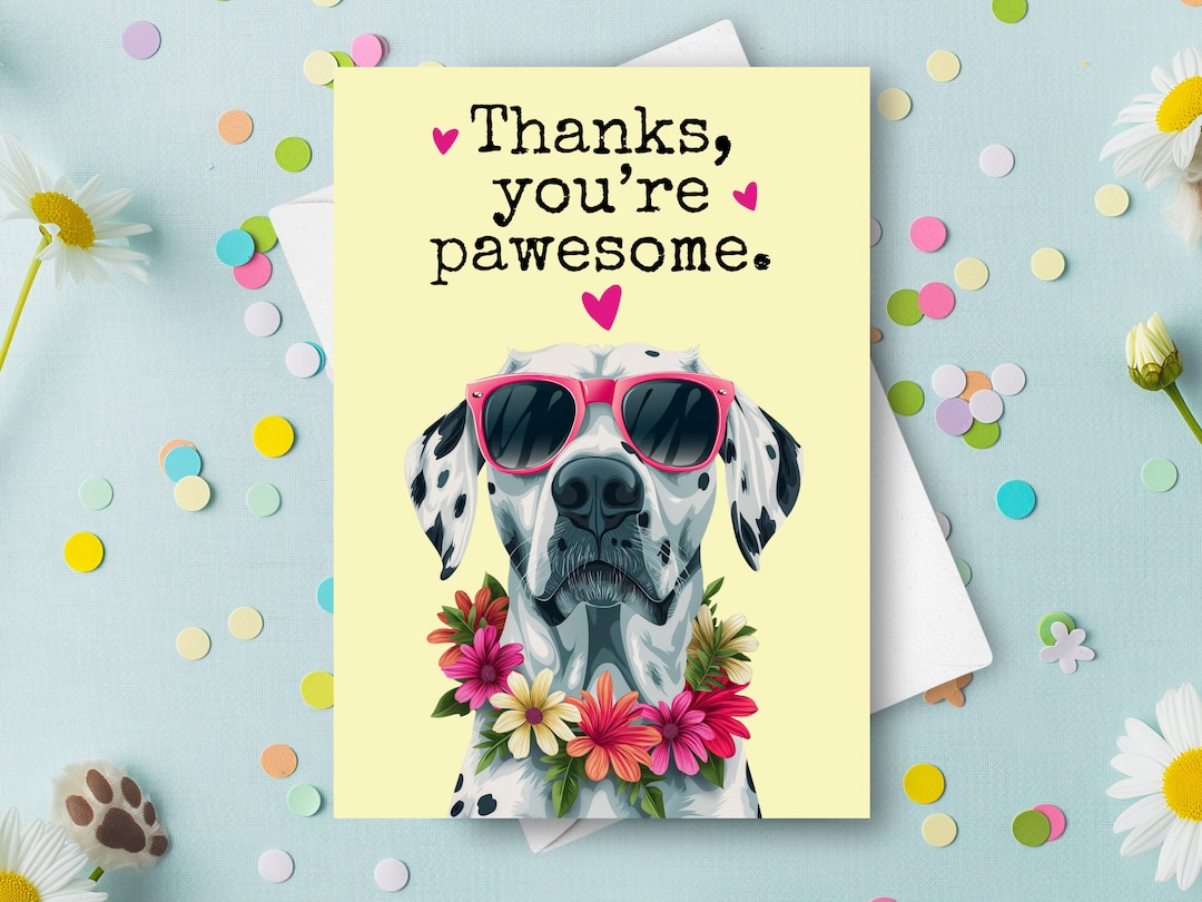 Dalmatian Funny Thank You Card, Pet Dog Thanks Humorous Pun Greeting ...