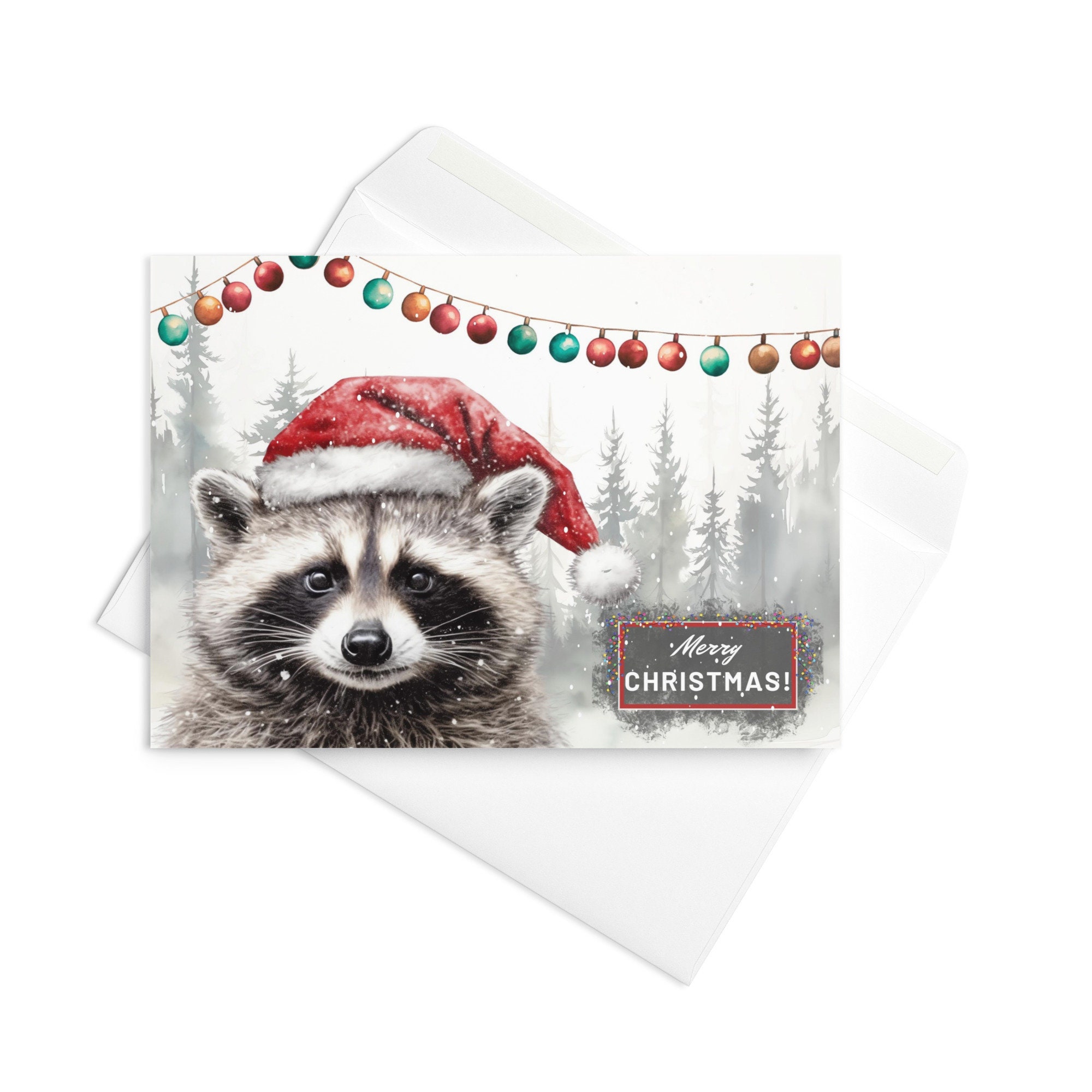 Raccoon Christmas Card, Funny Santa Hat, Merry Christmas Raccoon Gift ...