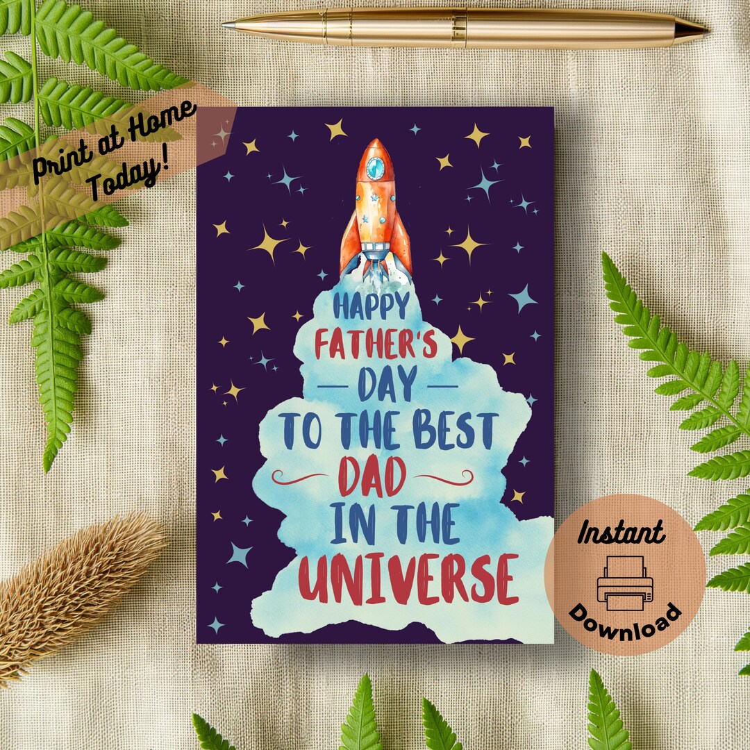 Printable Rocket Ship Father's Day Card, Instant Download, Print at ...