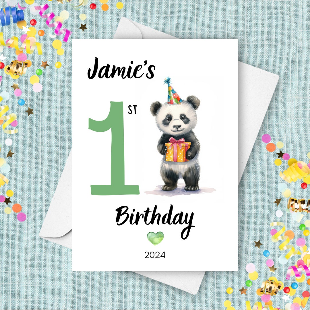 Panda First Birthday Card, One Year Old Present, Cute Baby Panda Bear ...