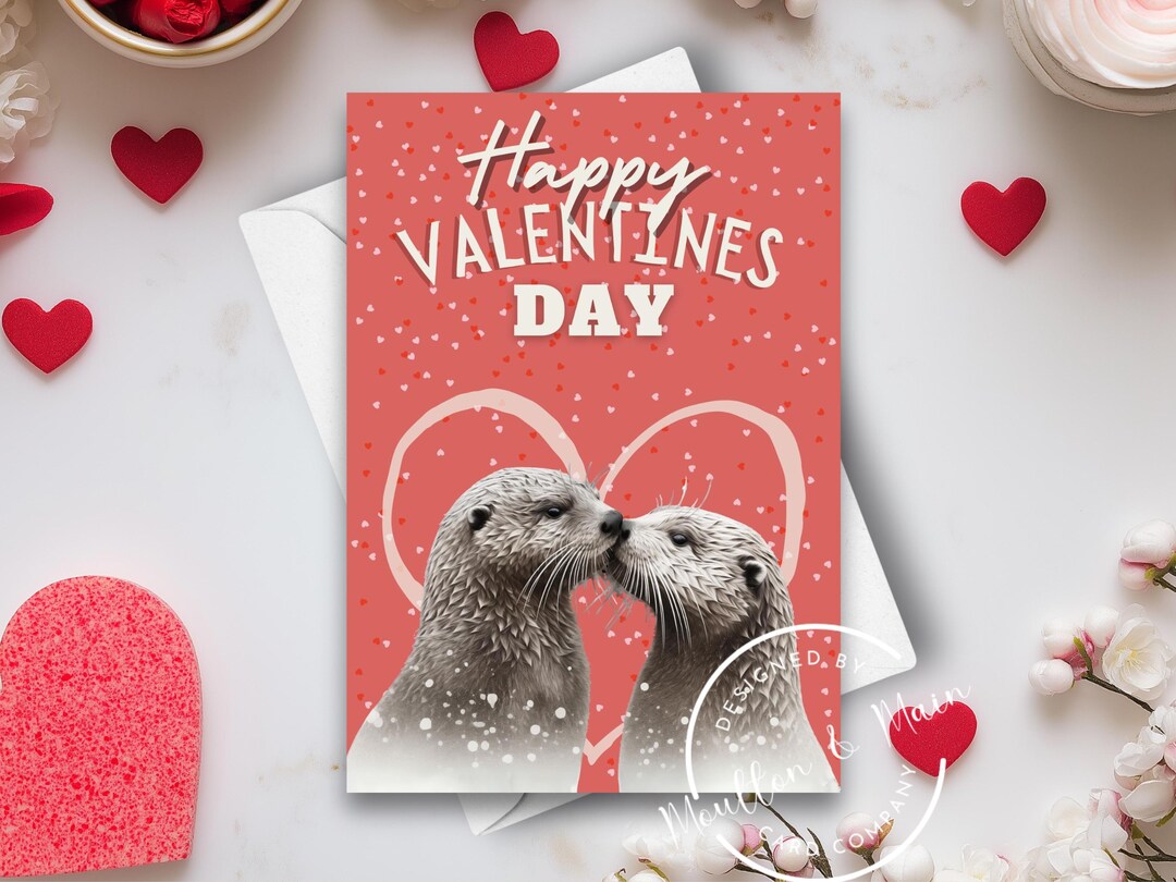Otter Valentine's Day Card, Happy Valentine's Day, Otters in Love ...