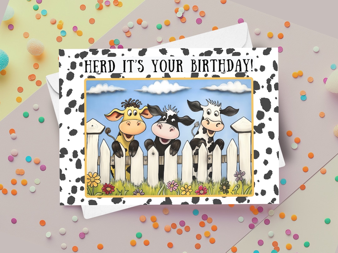Funny Cow Birthday Card, Three Cows Herd It's Your Birthday Pun, Happy ...