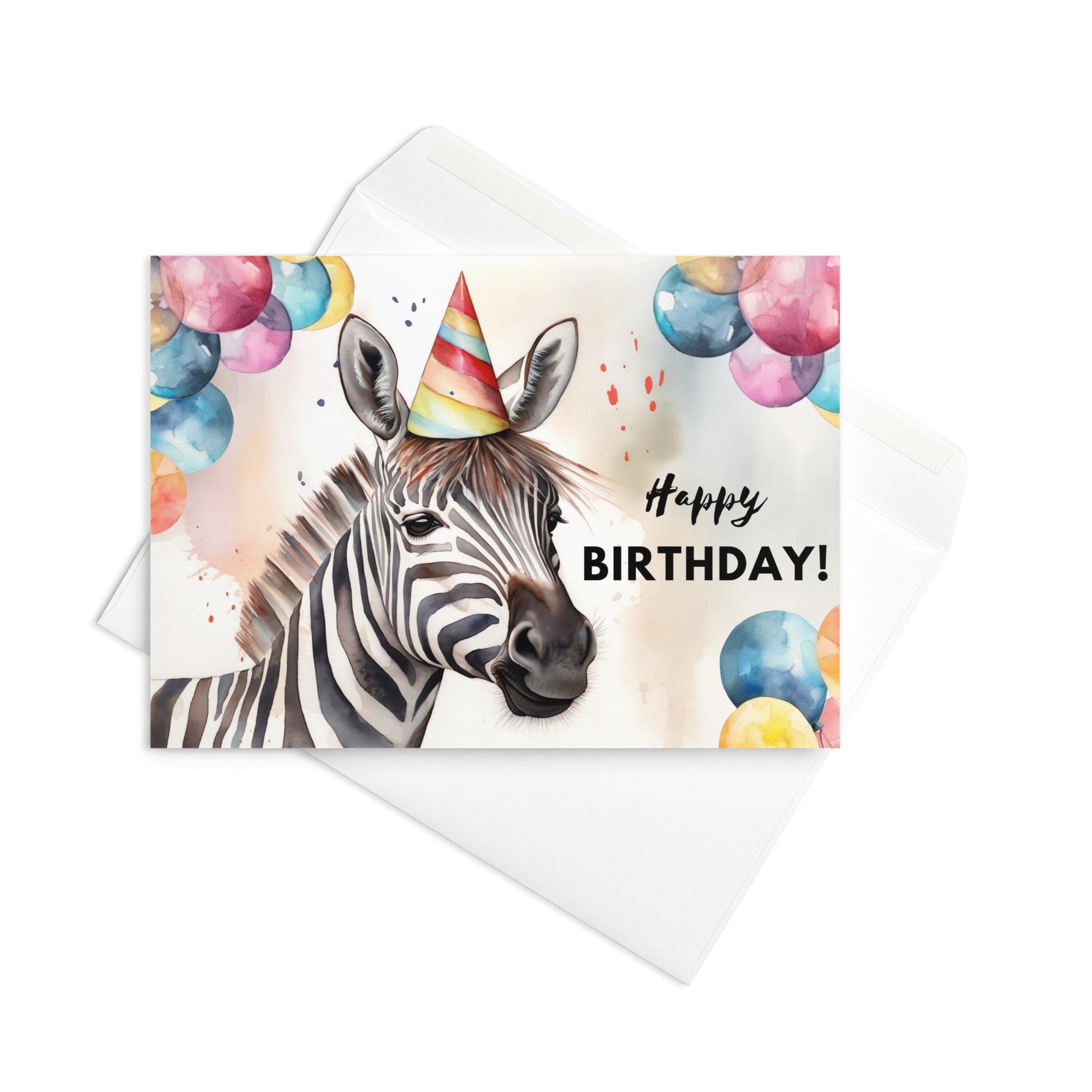 Zebra Birthday Card With Party Hat, Happy Birthday, Zebra Gift, Zoo ...