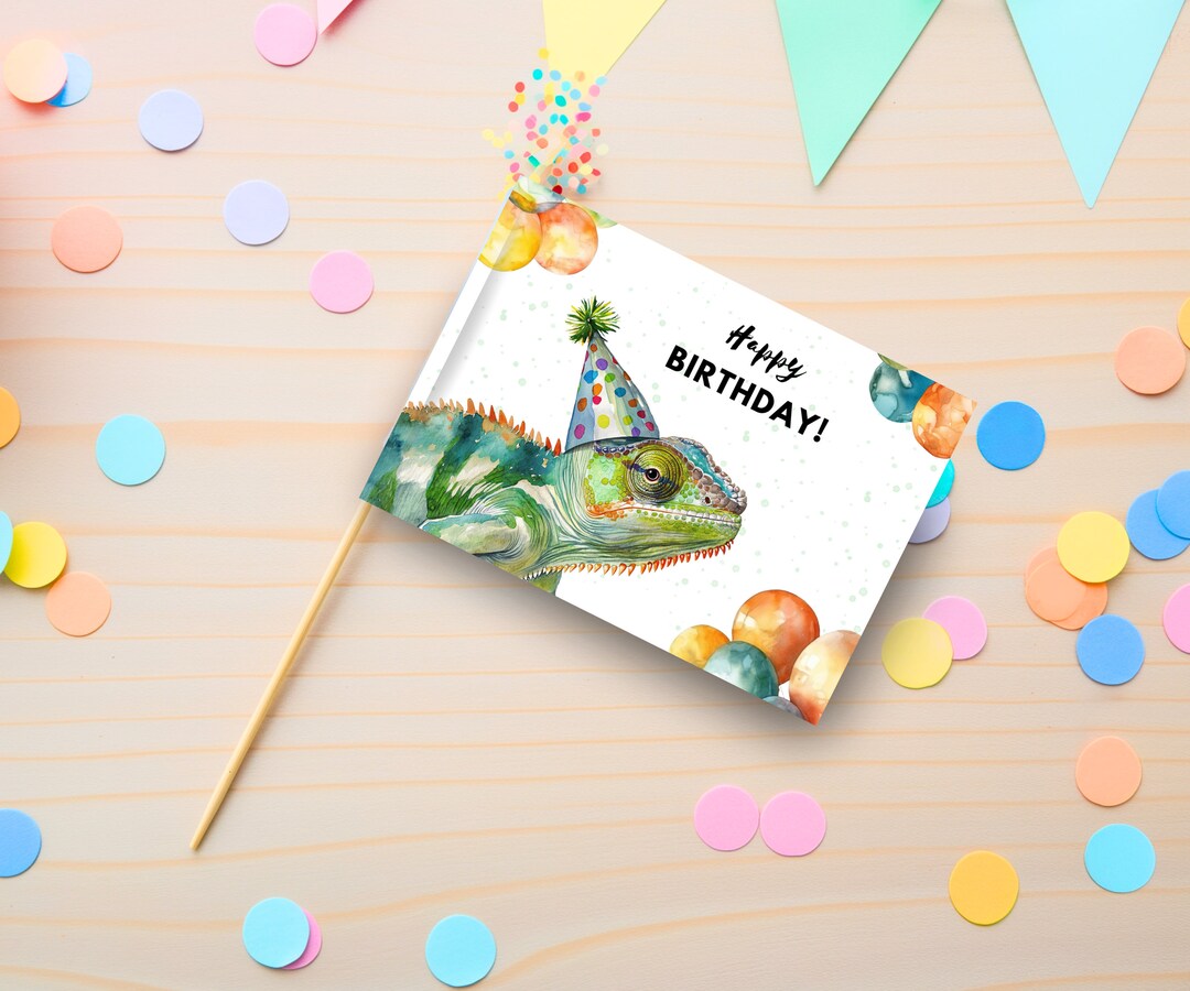 Printable Chameleon Birthday Cupcake Topper, Instant Download Print at ...