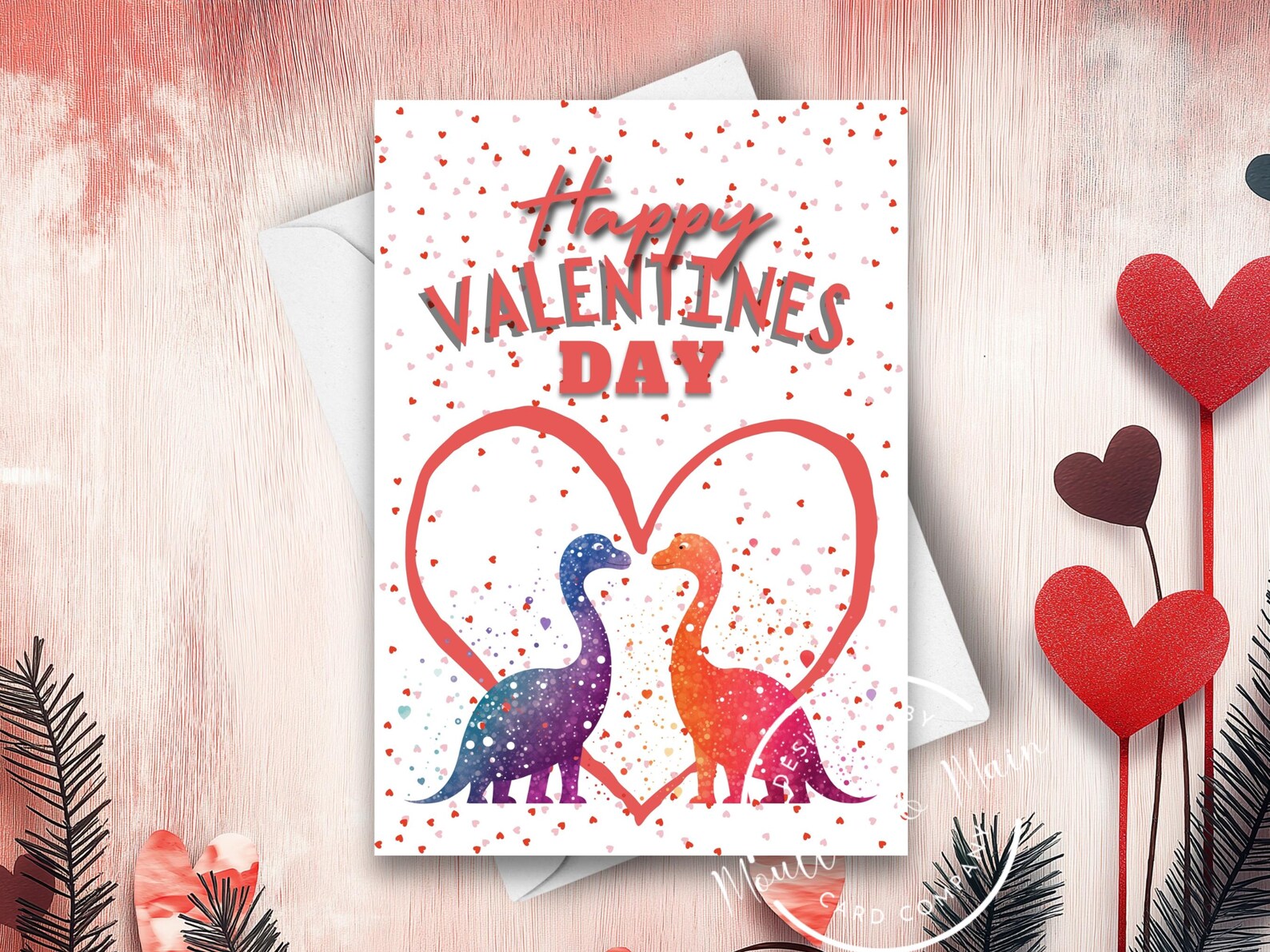 Dinosaur Valentine Card, Happy Valentine's Day, Dinosaurs in Love ...