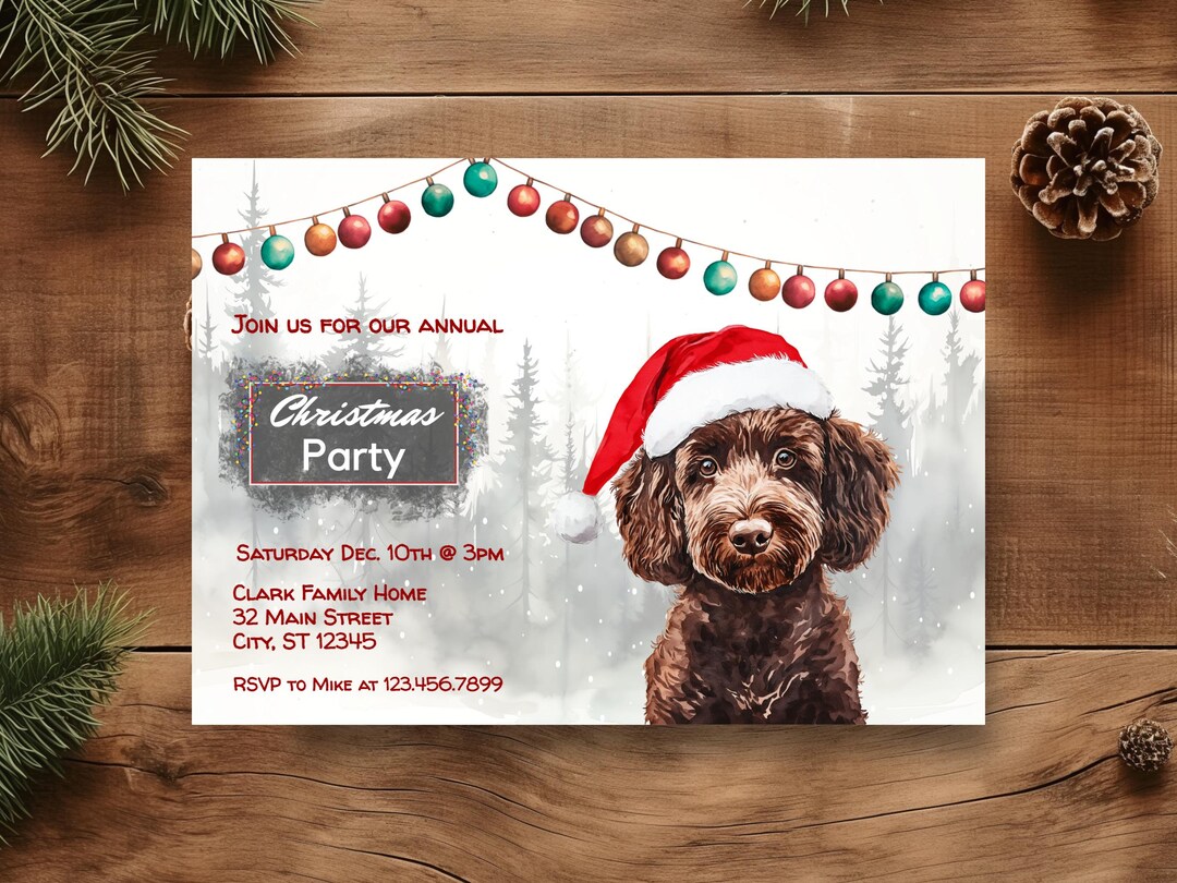 Labradoodle Christmas Party Invitation, Digital Editable Template ...