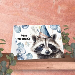 Printable Raccoon Birthday Card, Instant Digital Download Print at Home ...
