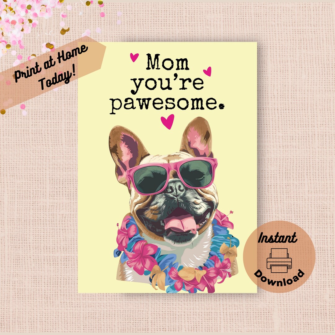 Printable French Bulldog Mother’s Day Card, Instant Download Print at ...