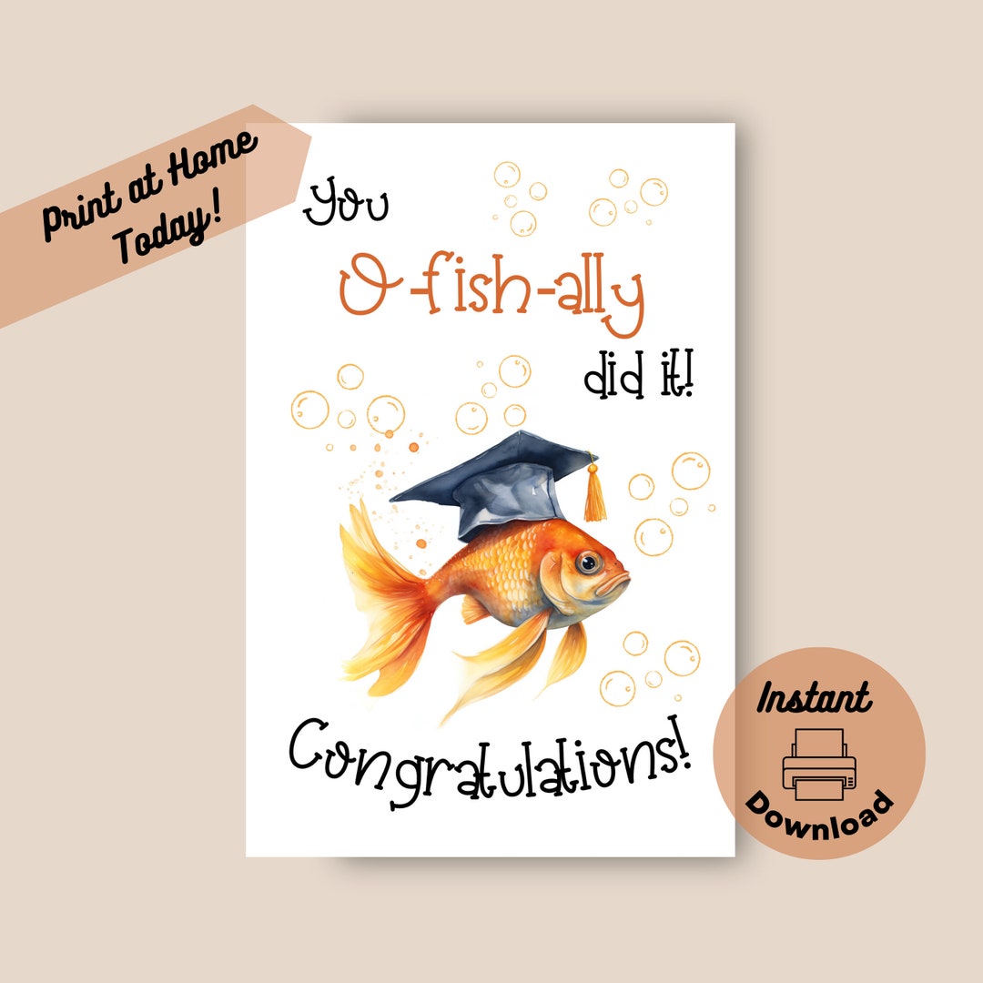 Printable Goldfish Graduation Card Instant Download Print at - Etsy