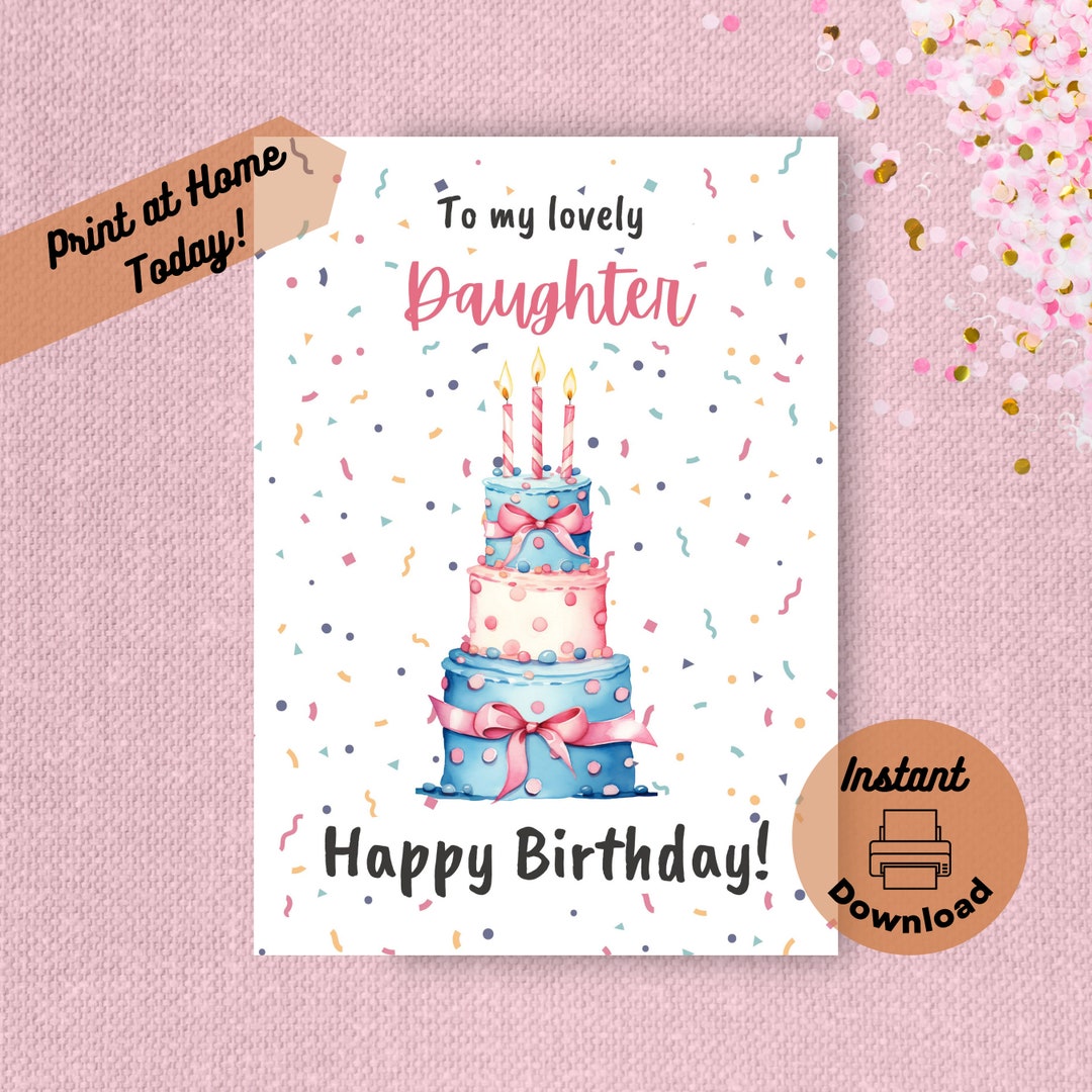 Printable Birthday Card for Daughter, Instant Digital Download Print at ...