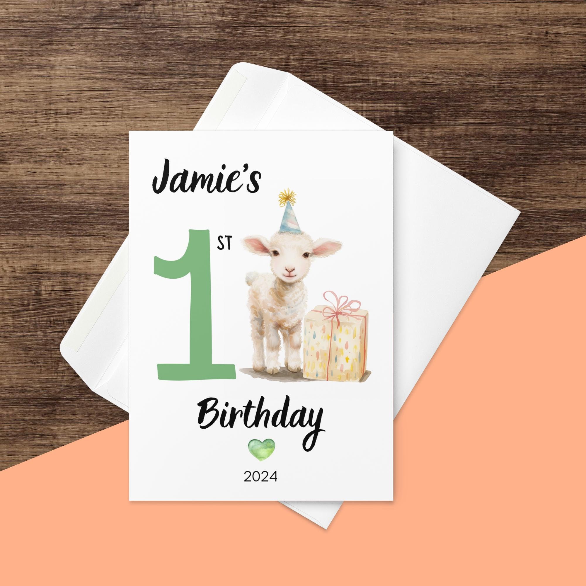 Lamb First Birthday Card, One Year Old Present, Cute Baby Sheep ...