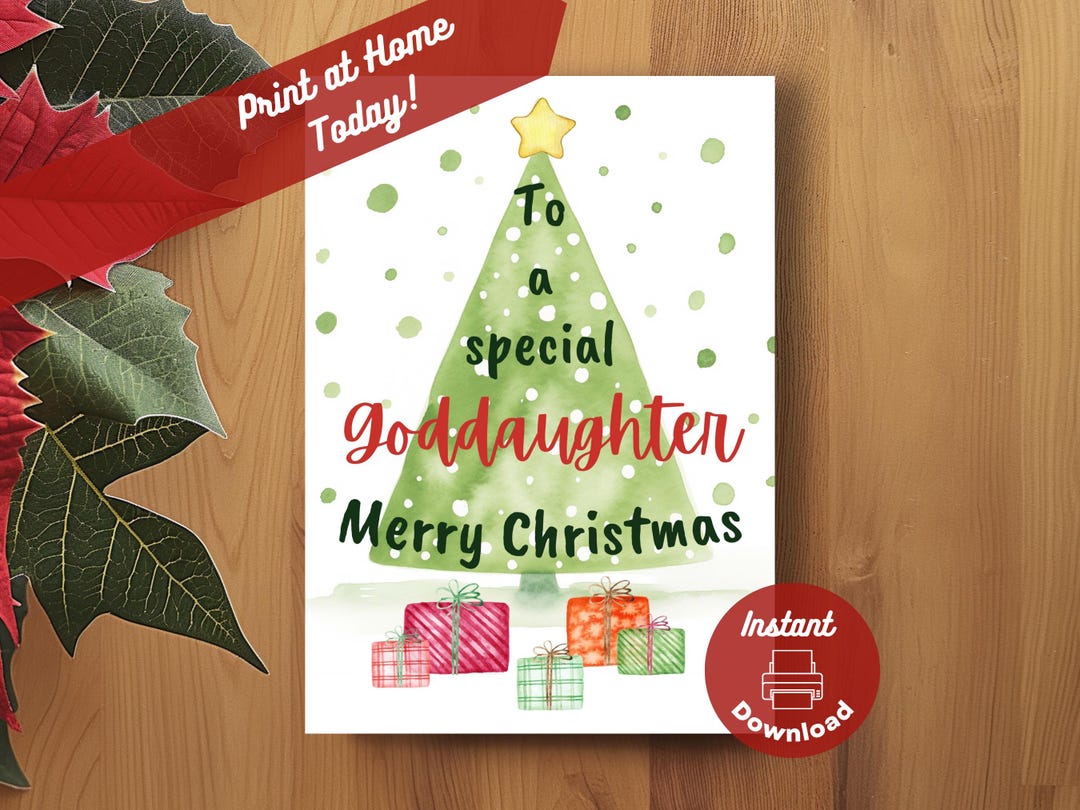 Printable Christmas Card for Goddaughter, Instant Digital Download ...