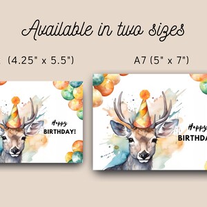 Deer Birthday Card With Party Hat, Happy Birthday, Deer Gift, Forest ...