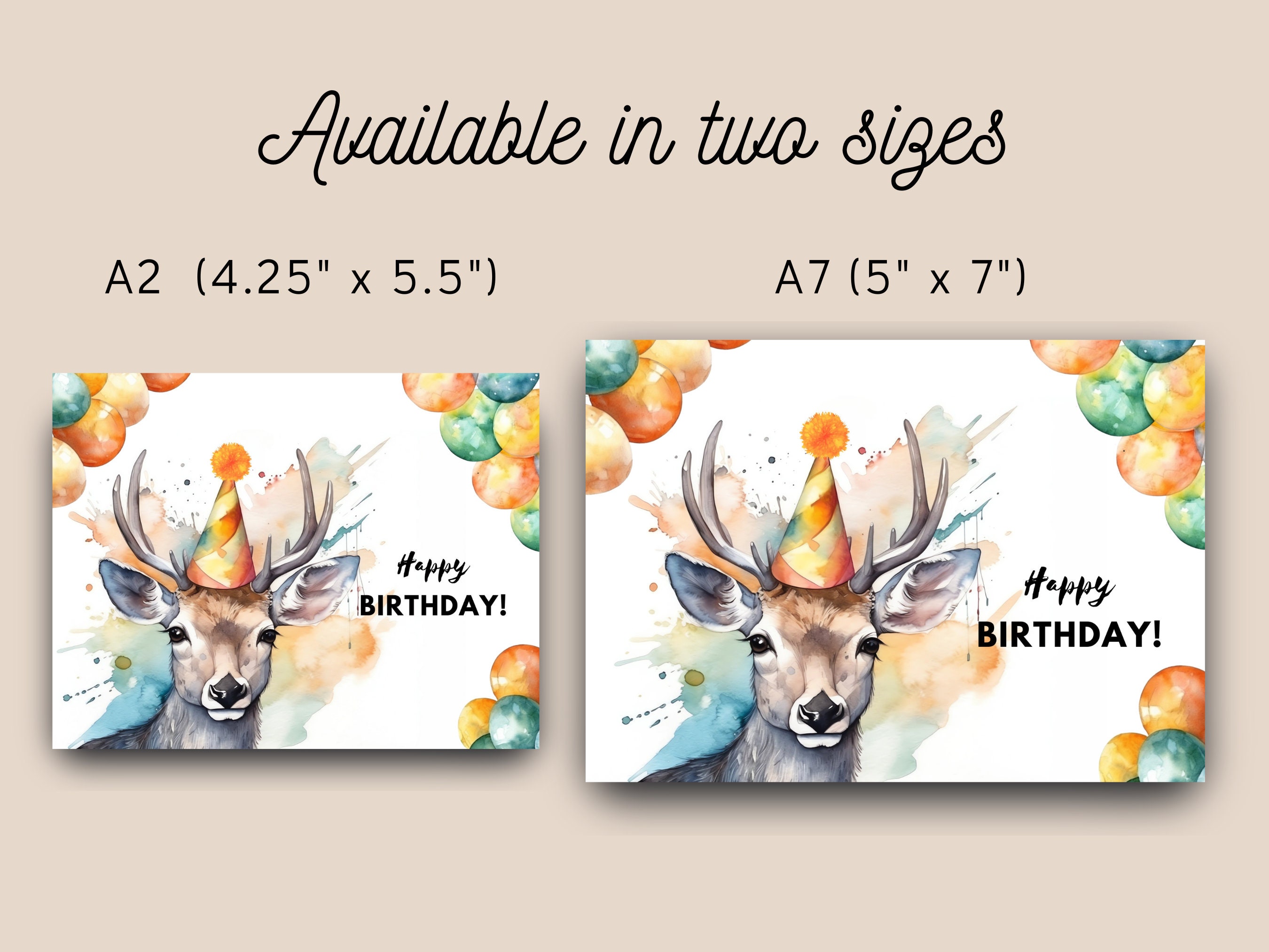 Deer Birthday Card With Party Hat, Happy Birthday, Deer Gift, Forest ...