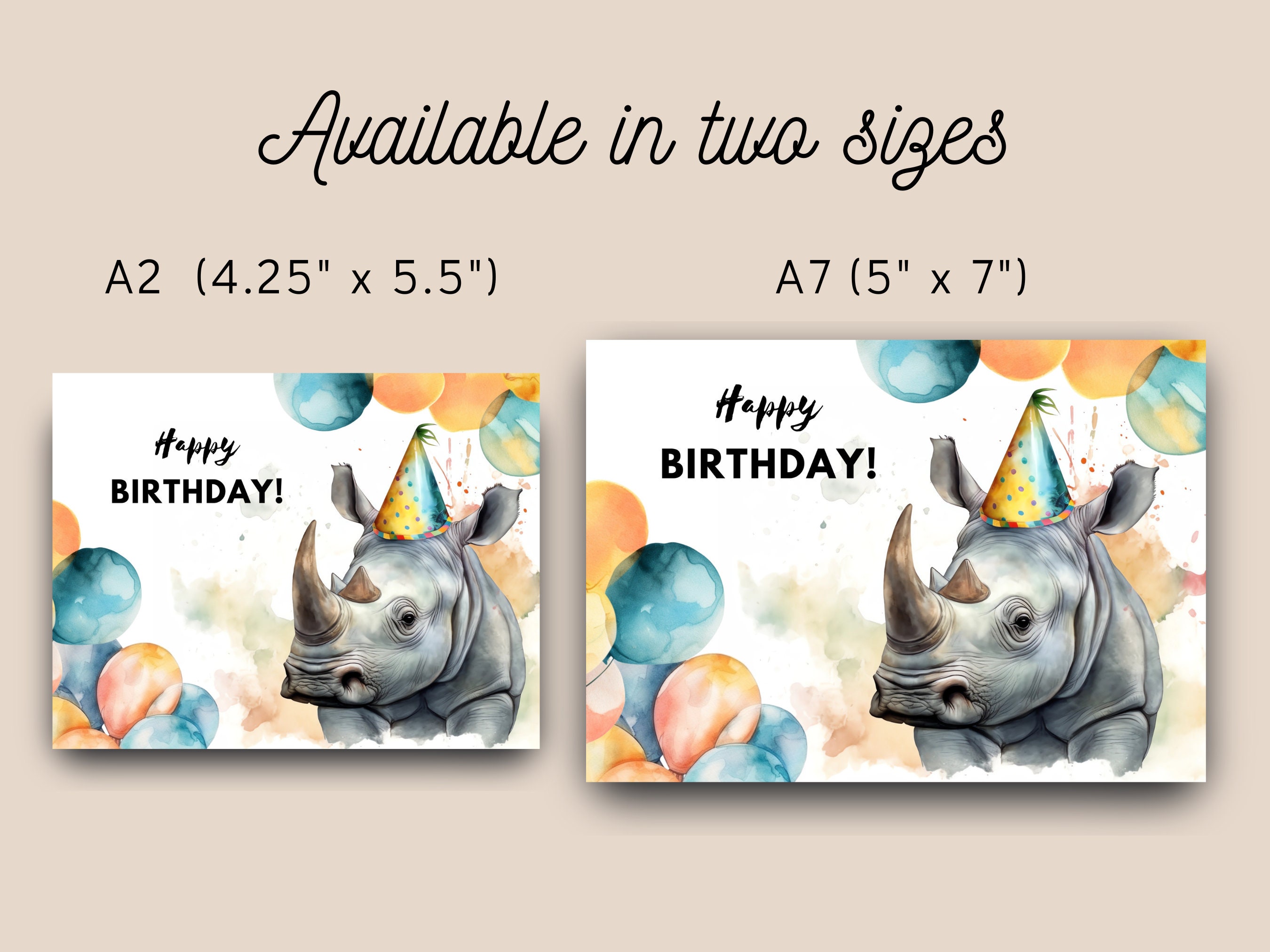 Rhino Birthday Card With Party Hat Happy Birthday Rhinoceros - Etsy
