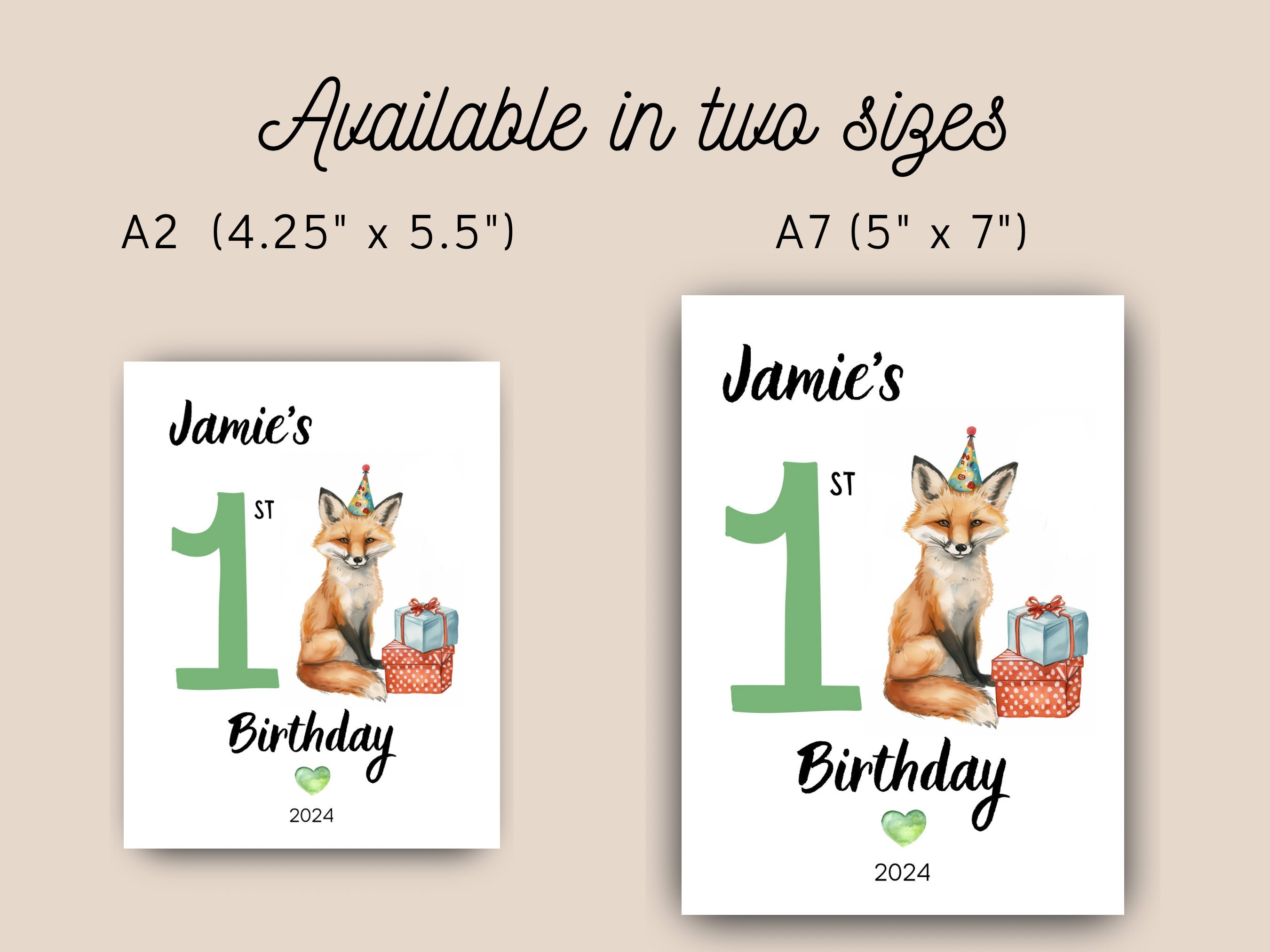 Fox First Birthday Card, One Year Old Present, Cute Baby Red Fox ...