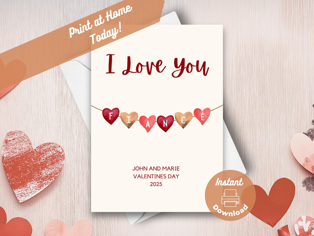 Printable Fiance Valentine Card, Instant Download, Print at Home Card ...