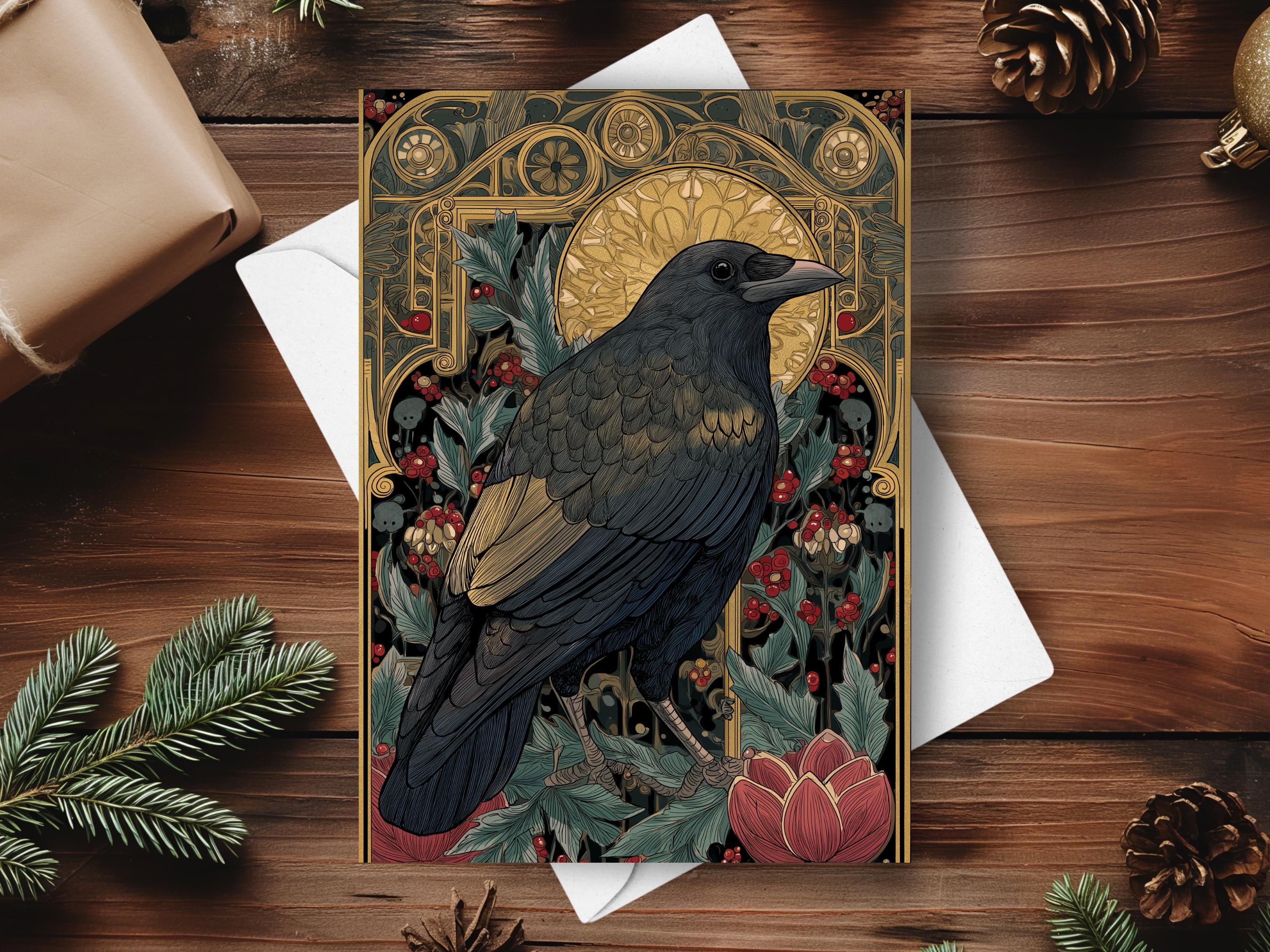 Gothic Witchy Raven Holiday Card, Dark Academia Christmas Yule Greeting ...