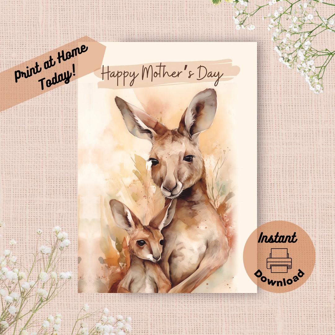 Printable Kangaroo Mother’s Day Card, Instant Download Print at Home ...