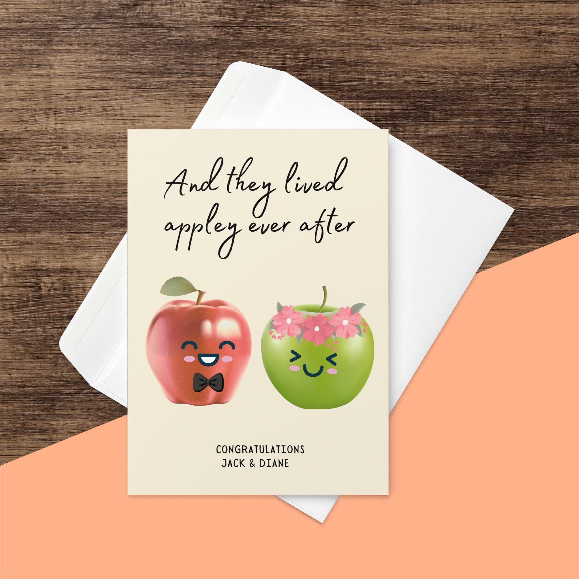 Personalized Apple Pun Wedding Card, Happily Ever After Congratulations ...