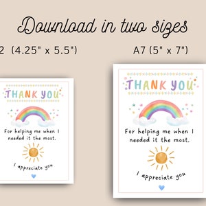 Printable Rainbow Thank You Card, Instant Download, Print at Home Card ...