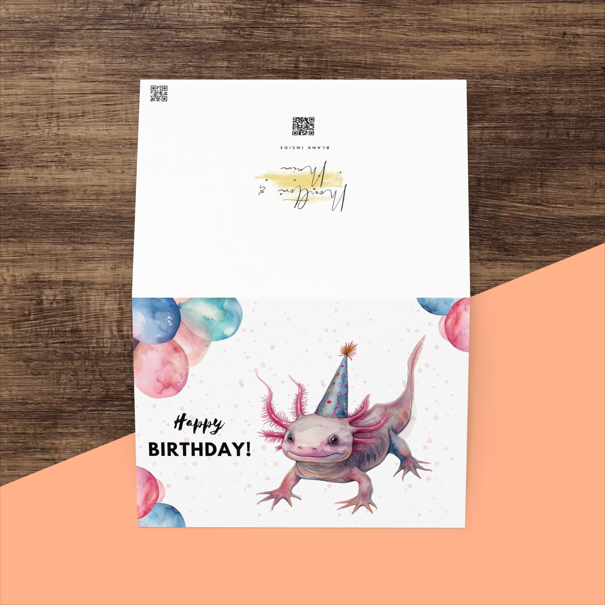 Axolotl Birthday Card, Happy Party Hat Greeting, Endangered Amphibian ...