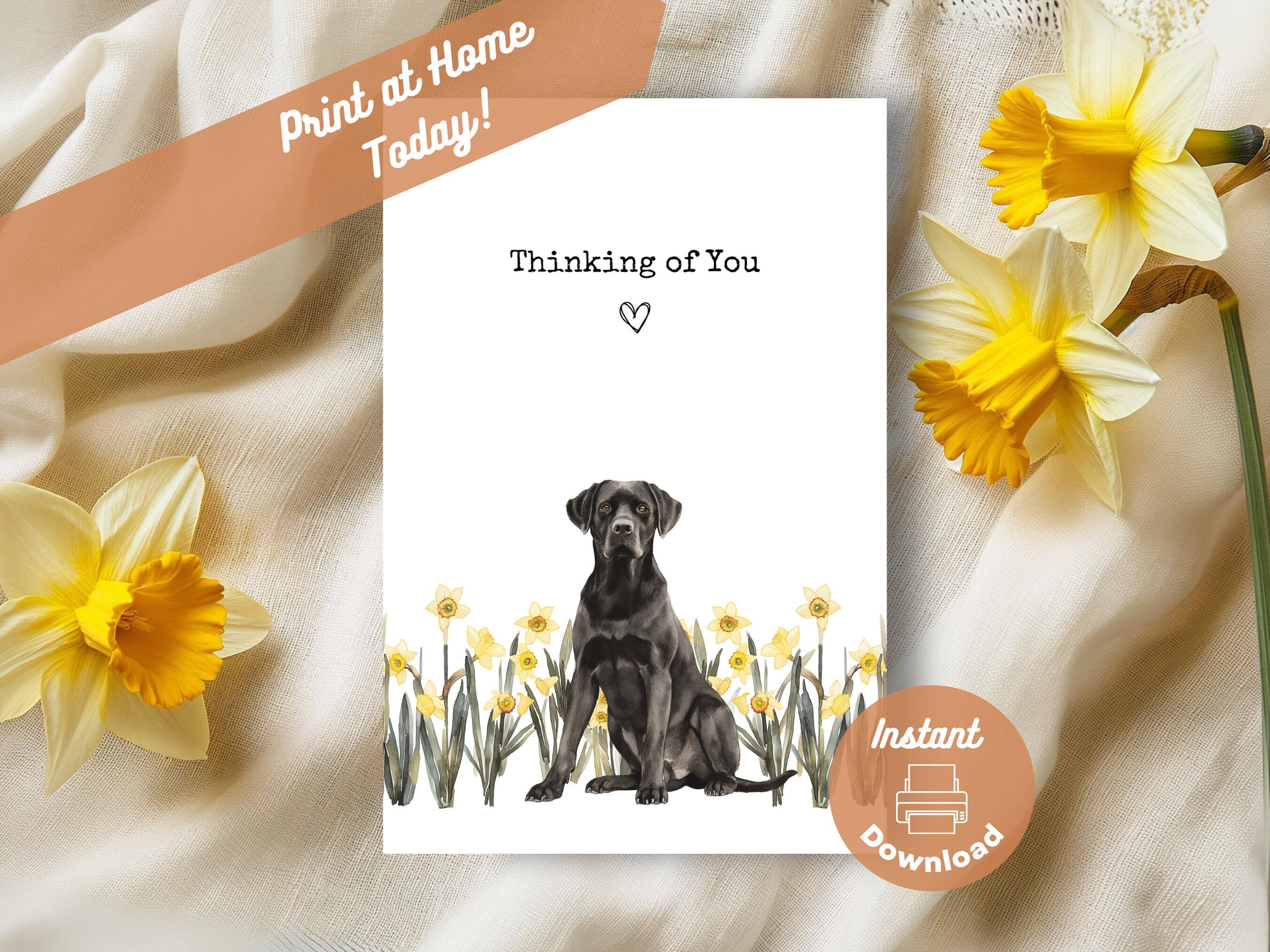 Printable Black Lab Thinking of You Card, Instant Download Print at ...