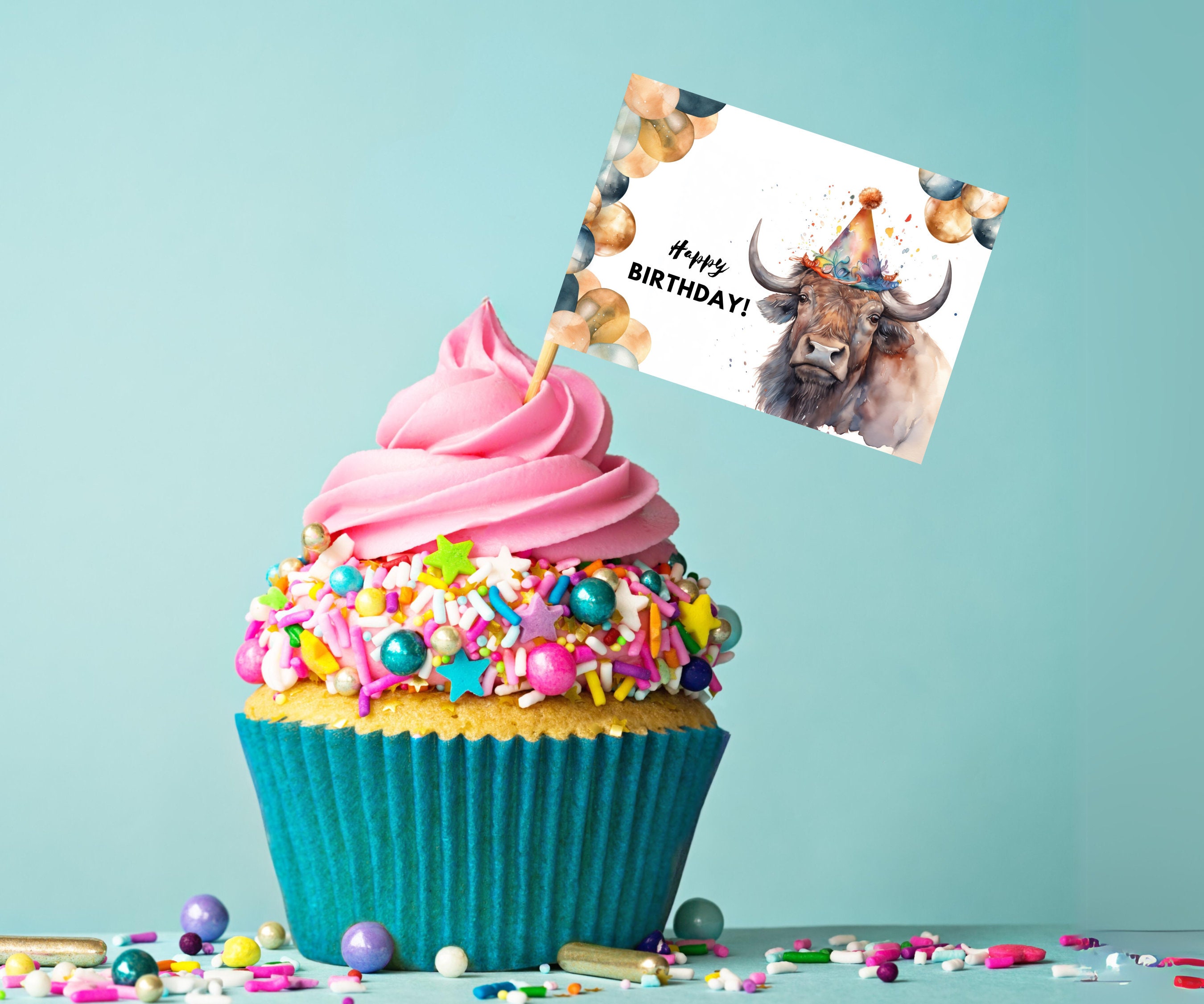 Printable American Bison Buffalo Birthday Cupcake Topper, Instant ...