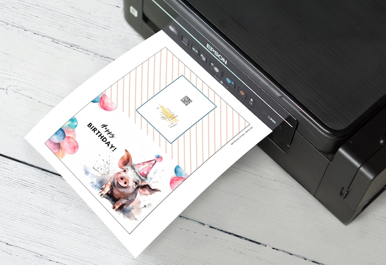 Printable Pig Birthday Card, Instant Download, Print at Home Card, Cute ...