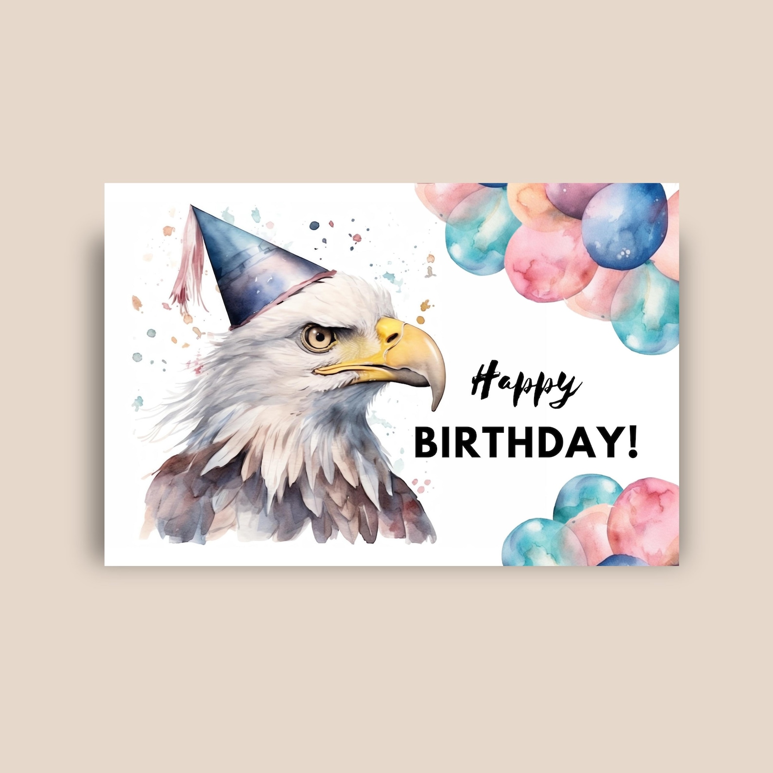 Bald Eagle Birthday Card With Party Hat Happy Birthday Eagle - Etsy