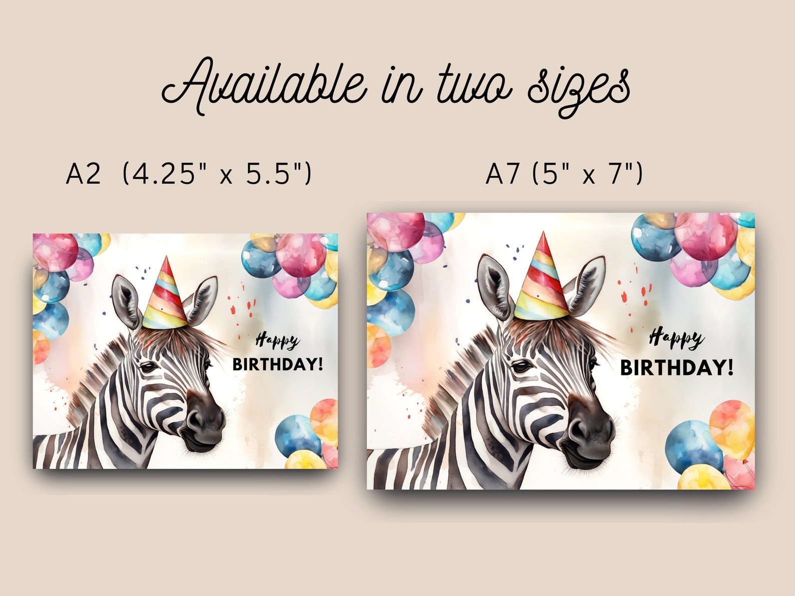 Zebra Birthday Card With Party Hat, Happy Birthday, Zebra Gift, Zoo ...