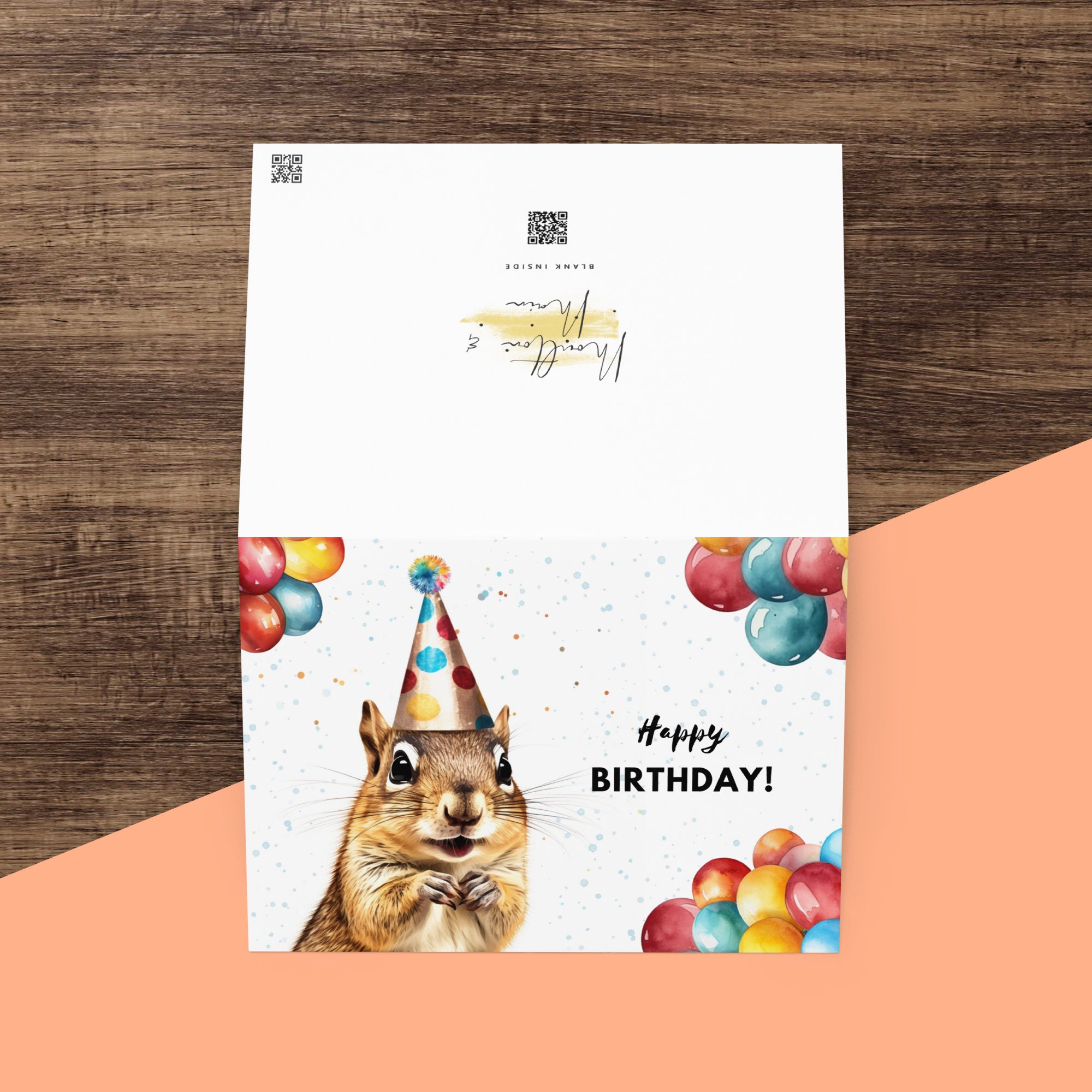 Chipmunk Birthday Card, Happy Birthday Party Hat and Balloons, Cute ...