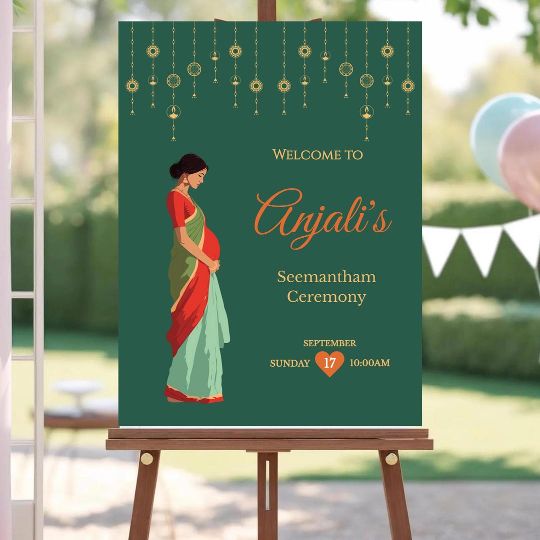 Seemantham Ceremony Welcome Sign, Editable Digital Template Download ...